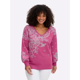 sheego by Joe Browns sheego Gro&szlig;e Gr&ouml;&szlig;en Jacquardpullover mit Bl&uuml;ten, pink-fuchsia-gemustert, Gr&ouml;&szlig;e 52/54 - Damen