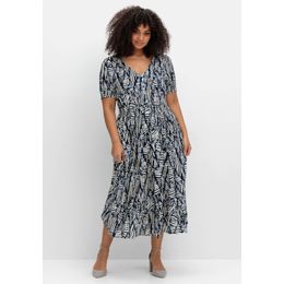 sheego by Joe Browns Damen Maxikleid mit Grafikprint und Volantsaum, blaubeere-gemustert, Gr&ouml;&szlig;e 50