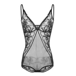 Evoni Body 'aus Netzstoff mit Spitze und Spaghettitr&auml;gern' Damen Gr&ouml;&szlig;e L/XL schwarz