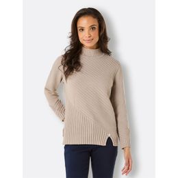 Damen Stehkragenpullover, Braun, Gr. 38, CREATION L PREMIUM, Rundhals Pullover, 100% Baumwolle