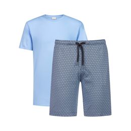 Mey Pyjama kurz 'Round Geo' Herren Gr&ouml;&szlig;e M blau