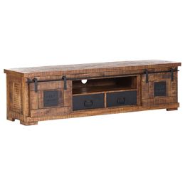 Landscape Lowboard, Natur, Schwarz, Holz, Metall, Mangoholz, massiv, 2 F&auml;cher, 2 Schublade(n) Schubladen, 180x50x45 cm, Typenauswahl, Beim&ouml;bel erh&auml;ltlich, stehend, Holzm&ouml;bel, Kleinm&ouml;bel Holz, Holzkommoden, Lowboards Holz