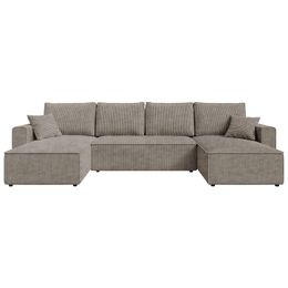 CARRYHOME Wohnlandschaft, Taupe, Kunststoff, 6-Sitzer, F&uuml;llung: Schaumstoffflocken,Schaumstoffflocken, U-Form, 305x140 cm, Liegefunktion, Schlafen auf Sitzh&ouml;he, R&uuml;cken echt, haustierfreundlicher Bezug, Wohnzimmer, Sofas & Couches, Wohnlandschaften, Wohnlandschaften in U-Form