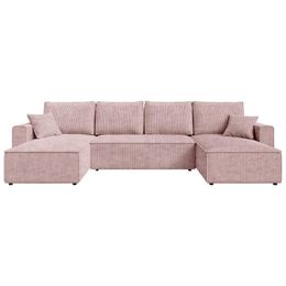 CARRYHOME Wohnlandschaft, Altrosa, Kunststoff, 6-Sitzer, F&uuml;llung: Schaumstoffflocken,Schaumstoffflocken, U-Form, 305x140 cm, Liegefunktion, Schlafen auf Sitzh&ouml;he, R&uuml;cken echt, haustierfreundlicher Bezug, Wohnzimmer, Sofas & Couches, Wohnlandschaften, Wohnlandschaften in U-Form
