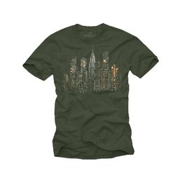 MAKAYA Shirt 'New York Skyline' male size XL Green