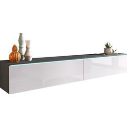 P & B Lowboard D180, Anthrazit, Wei&szlig; Hochglanz, Kunststoff, kaltwei&szlig;, 180x30x33 cm, Fsc, Made in EU, stehend, h&auml;ngend, Beleuchtung, in verschiedenen Holzdekoren erh&auml;ltlich, Wohnzimmer, Wohnw&auml;nde, Lowboards, Lowboards stehend