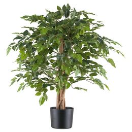 Kunstpflanze, Gr&uuml;n, Natur, Schwarz, Naturmaterialien, 85 cm, inkl. Topf, mit Naturstamm, Dekoration, Blumen & Zubeh&ouml;r, Kunstpflanzen