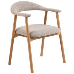 Mid.you Armlehnstuhl, Greige, Textil, Eiche, massiv, F&uuml;llung: Polyurethan (Pur), rund, 56x75.5x54 cm, Esszimmer, St&uuml;hle, Esszimmerst&uuml;hle, Armlehnenst&uuml;hle