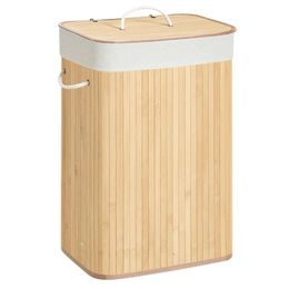 W&auml;schekorb, Natur, Metall, Textil, Naturmaterialien, Holzwerkstoff, 72 L, 40x60x30 cm, Tragegriffe, Deckel, Innenfutter, Ordnen & Aufbewahren, W&auml;schek&ouml;rbe & Tonnen
