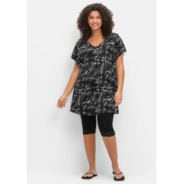 sheego Damen Shirt und Leggings im Set, schwarz-wei&szlig;, Gr&ouml;&szlig;e 54