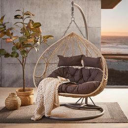 Ambia Garden H&auml;ngesessel, Creme, Dunkelgrau, Textil, F&uuml;llung: Schaumstoff, 203 cm, Gartenm&ouml;bel, H&auml;ngesessel