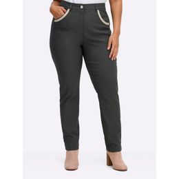 sheego Gro&szlig;e Gr&ouml;&szlig;en Bengalinhose gerade, mit bestickter Tasche, graphit, Gr&ouml;&szlig;e 52 - Damen