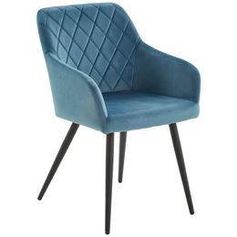 Livetastic Armlehnstuhl, Blau, Schwarz, Metall, Textil, Rundrohr, 54x86x60 cm, Esszimmer, St&uuml;hle, Esszimmerst&uuml;hle, Armlehnenst&uuml;hle