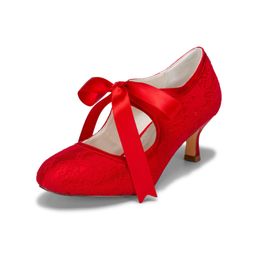 Jiajia Pumps '14031-1 Elegante Spitzen-Pumps in mit Schleife, Vintage Stil' Damen Gr&ouml;&szlig;e 37 rot