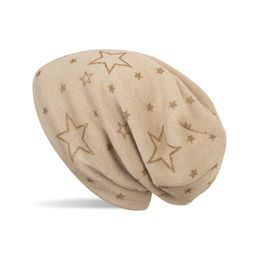Stylebreaker M&uuml;tze 'Feinstrick Beanie mit Glitzer Stern Print' Damen Gr&ouml;&szlig;e 56/61 beige