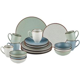 Landscape Kombiservice Farmhouse, Blau, Gr&uuml;n, Beige, Keramik, 24-teilig, Vintage, 400 ml,400 ml, Lfgb, Handmade Quality, handgemacht, Essen & Trinken, Geschirr, Geschirr-Sets, Kombiservice
