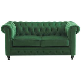 Xora Chesterfield-Sofa, Gr&uuml;n, Schwarz, Holz, Kiefer, massiv,massiv, Sperrholz, 2-Sitzer, F&uuml;llung: Schaumstoff, 165x73x87 cm, Stoffauswahl, Armteil links, rechts, Wohnzimmer, Sofas & Couches, Sofas, Bigsofas