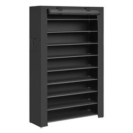 Boxxx Schuhregal Songmics, Schwarz, Metall, Kunststoff, Textil, 10 F&auml;cher, 88x160x28 cm, Garderobe, Schuhaufbewahrung, Schuhregale