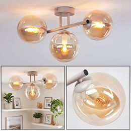 hofstein Retro-Kugel-Deckenleuchte Gastor mit drei bernsteinfarbenen Glasschirmen Aus Metall in Sandfarben, E14-Fassungen, &oslash; 15 cm, extern dimmbar