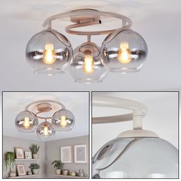 hofstein Cluster-Deckenleuchte Koyoto mit drei kugelf&ouml;rmigen Glasschirmen in Rauchfarben und Klar Metallgestell in Sandfarben, &oslash; 37 cm, E14-Fassung, 25 Watt
