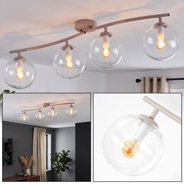 hofstein Kugel-Deckenleuchte Gastor mit 4 klaren modernen Glasschirmen an sandfarbener Stange, E14 Metallgestell, &oslash; 15 cm, 25 Watt, f&uuml;r externe Dimmer geeignet
