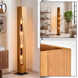 Naturfarbene Boho-Holz-Stele-Stehleuchte Sernadelo mit wellenf&ouml;rmigem Ausschnitt Aus Metall, 4-flammig, E27-Fassung, H&ouml;he 141 cm, Fu&szlig;schalter