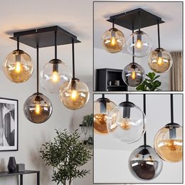 Moderne Kugel-Deckenleuchte Gastor mit 4 Glasschirmen in Bernstein, Rauch und Klar Aus Metall, Gesamtdurchmesser 35,5 cm, E14, 25 Watt, extern dimmbar