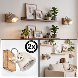hofstein Wandspot Herford im 2er-Set mit Naturfarben-Holzhalterung, verstellbarem Kopf f&uuml;r die Couch Sandfarbener Spotkopf aus Metall und Glas, GU10, 35 Watt