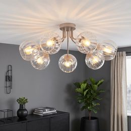 hofstein Moderne Kugel-Deckenleuchte Koyoto in Sandfarben mit 7 klaren Riffelglasschirmen als Cluster Metallgestell, &oslash; 82 cm, E14, 25 Watt, extern dimmbar