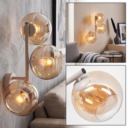 Moderne Kugel-Wandleuchte Koyoto mit 3 bernsteinfarbenen Glasschirmen Gestell aus Metall in Sandfarben, E14-Fassung, 25 Watt, extern dimmbar