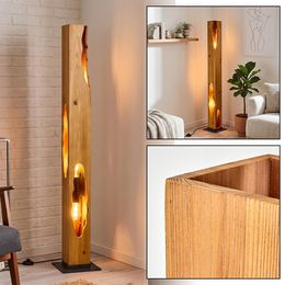 hofstein Boho Stehleuchte Sernadelo aus Holz in Naturfarben mit geschwungenen Licht&ouml;ffnungen Aus Metall, H&ouml;he 141 cm, 4 E27-Fassungen, Fu&szlig;schalter