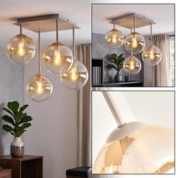 hofstein Moderne Cluster-Deckenleuchte Gastor mit vier kugelf&ouml;rmigen Glasschirmen Aus Metall in Sandfarben, Glas in Bernstein und Klar, &oslash; 15 cm, E14