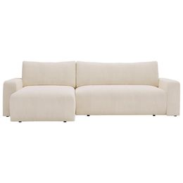CARRYHOME Ecksofa, Creme, Kunststoff, 3-Sitzer, F&uuml;llung: Schaumstoff, Ottomane links, L-Form, einmalig seitenverkehrt montierbar, 245x150 cm, Liegefunktion, Schlafen auf Sitzh&ouml;he, R&uuml;cken echt, haustierfreundlicher Bezug, Wohnzimmer, Sofas & Couches, Wohnlandschaften, Ecksofas