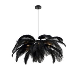 Novel H&auml;ngeleuchte, Schwarz, Metall, Textil, Federn,Federn, Blatt,Blatt, 120 cm, RoHS, CE, Lampen & Leuchten, Innenbeleuchtung, H&auml;ngelampen, Pendelleuchten