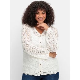 sheego by Joe Browns sheego Gro&szlig;e Gr&ouml;&szlig;en Strickjacke aus H&auml;kelspitze, offwhite, Gr&ouml;&szlig;e 52/54 - Damen