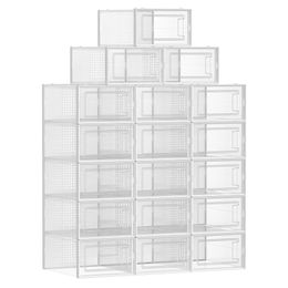 Boxxx Schuhbox, Wei&szlig;, Transparent, Kunststoff, 18-teilig, 18 F&auml;cher, 33.3x14.3x23.1 cm, wetterfest, mit T&uuml;ren, absperrbar, Ordnen & Aufbewahren, Aufbewahrungsboxen