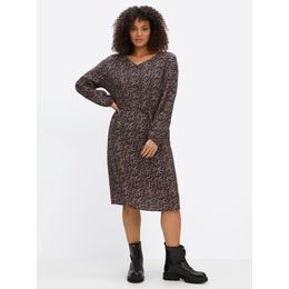 sheego Gro&szlig;e Gr&ouml;&szlig;en Webkleid mit Minimalprint und Bindeg&uuml;rtel, tiefblau-orchidee-bedruckt, Gr&ouml;&szlig;e 54 - Damen