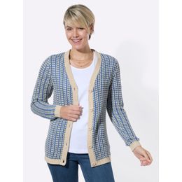 Witt Damen Strickjacke in zweifarbiger Melange-Optik, mittelblau-sand-gemustert, Gr&ouml;&szlig;e 50