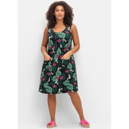 sheego Damen Jerseykleid mit floralem Alloverdruck, schwarz-gemustert, Gr&ouml;&szlig;e 42