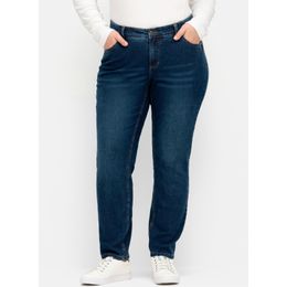 sheego Damen 5-Pocket-Jeans in schmaler Form, dark blue denim, Gr&ouml;&szlig;e 40