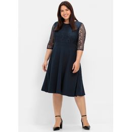 sheego Damen Cocktailkleid, Blau, Gr. 58, Einfarbige Kleider, Material: Viskose
