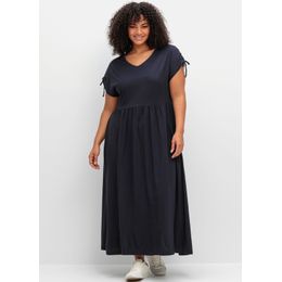 sheego Damen Jerseykleid mit Tunnelzug am &Auml;rmel, tiefblau, Gr&ouml;&szlig;e 44