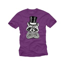 Makaya Shirt 'Waschb&auml;r Hut' Herren Gr&ouml;&szlig;e L violettblau