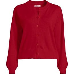 LANDS' END Kurzer Feinstrick-Cardigan aus Baumwolle f&uuml;r Damen, Damen, size: regular, Rot, Baumwolle, by Lands' End