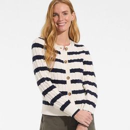 LANDS' END Zopfmuster-Cardigan DRIFTER mit Ballon&auml;rmeln f&uuml;r Damen in Petite-Gr&ouml;&szlig;e, Damen, size: petite, Blau, Baumwolle, by Lands' End