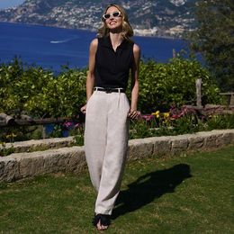 LANDS' END Premium Reinleinen-Barrelhose mit Bundfalten in Petite-Gr&ouml;&szlig;e, Damen, size: petite, Elfenbein, Leinen, by Lands' End