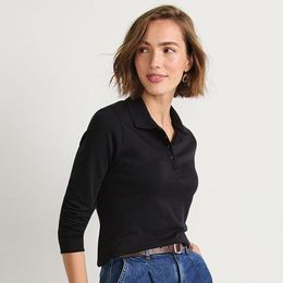 LANDS' END Supima-Poloshirt mit langen &Auml;rmeln f&uuml;r Damen, Damen, size: regular, Schwarz, Baumwolle, by Lands' End