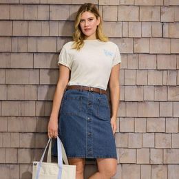 LANDS' END Kurzer Soft Denim Jeansrock mit Kn&ouml;pfen in Petite-Gr&ouml;&szlig;e, Damen, size: petite, Blau, Baumwolle, by Lands' End