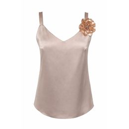 REGINA FASHION Top 'V-Neck Satin Top with 3D Flower Detail' female size S Beige