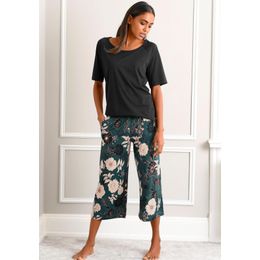 s.Oliver Damen Capri-Pyjama, schwarz-dunkelgr&uuml;n-gemustert, Gr&ouml;&szlig;e 48/50